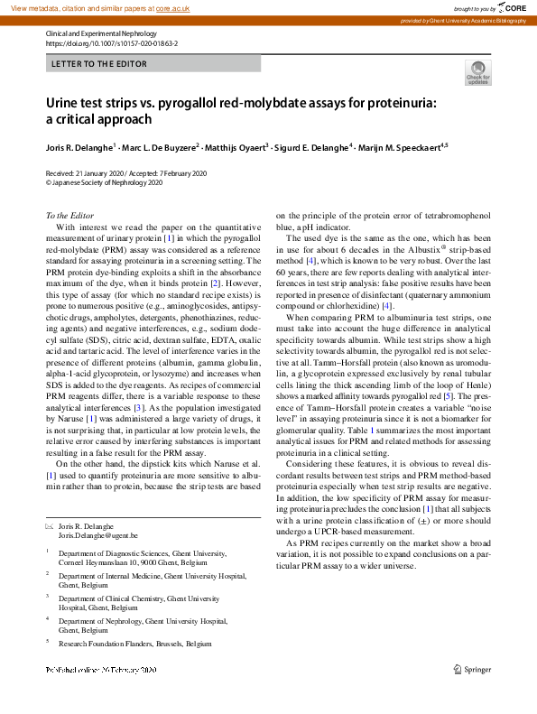 (PDF) Urine test strips vs. pyrogallol red-molybdate assays for ...