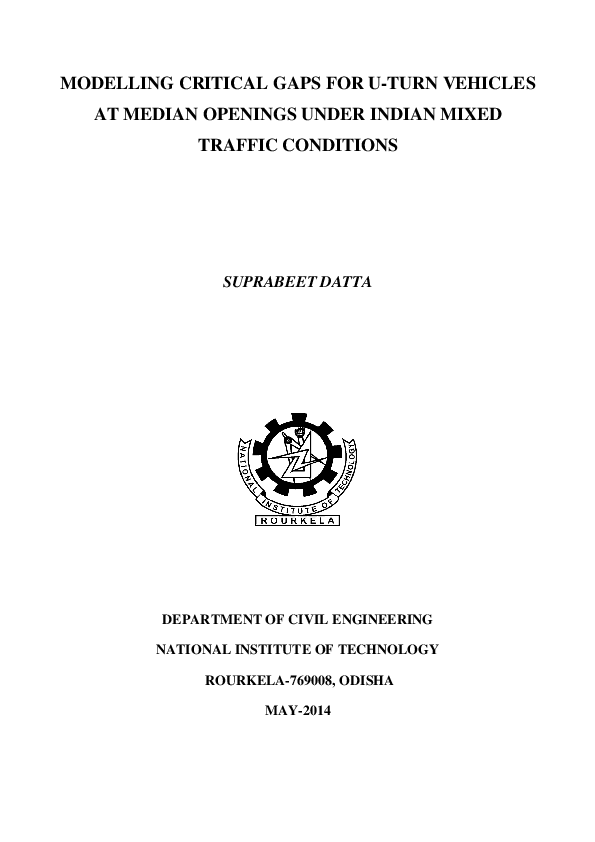 Pdf Modelling Critical Gaps For U Turn Vehicles At Median Openings Under Indian Mixed Traffic