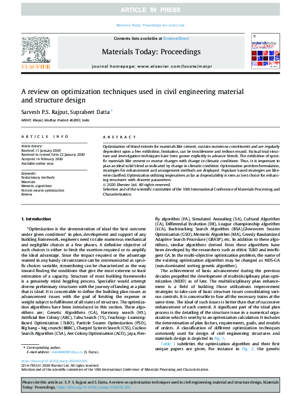 (PDF) A review on optimization techniques used in civil engineering ...