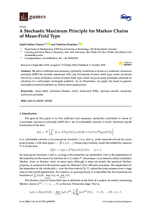 (PDF) A Stochastic Maximum Principle for Markov Chains of Mean-Field Type