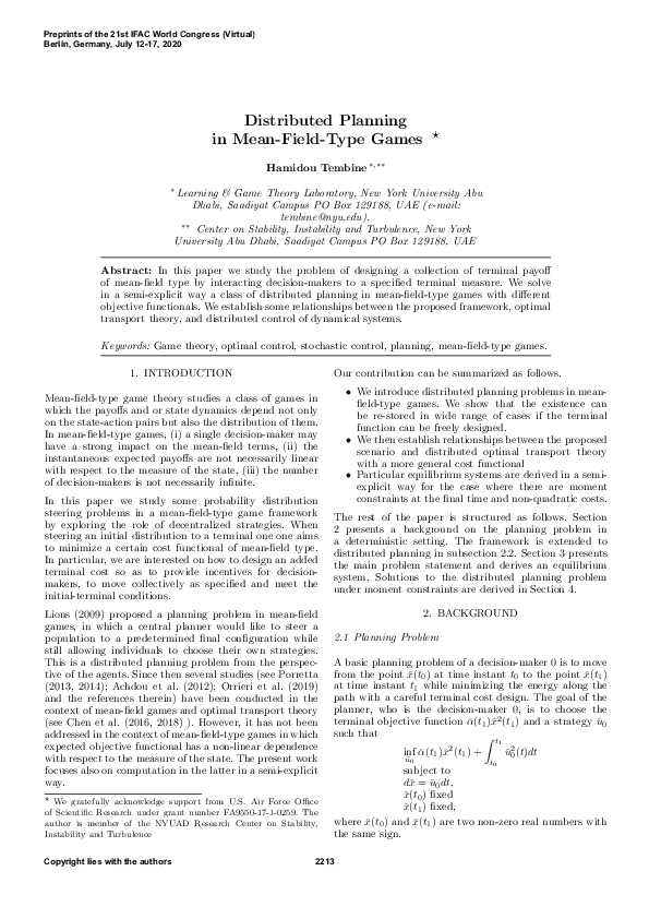 Pdf Distributed Planning In Mean Field Type Games