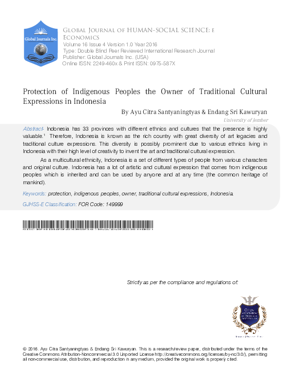 (PDF) Protection of Indigenous Peoples the Owner of Traditional ...