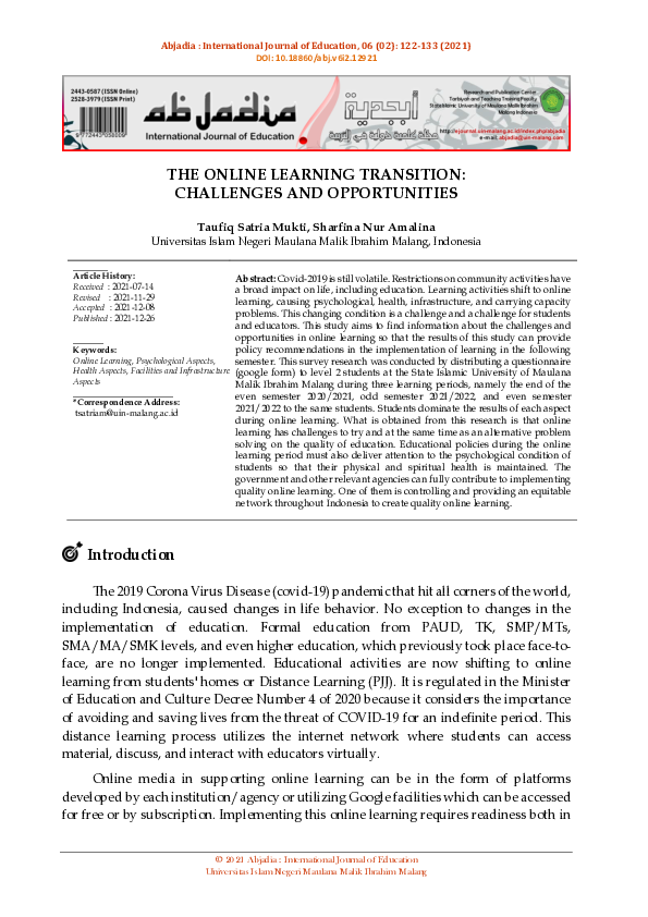 (PDF) The Online Learning Transition: Challenges and Opportunities