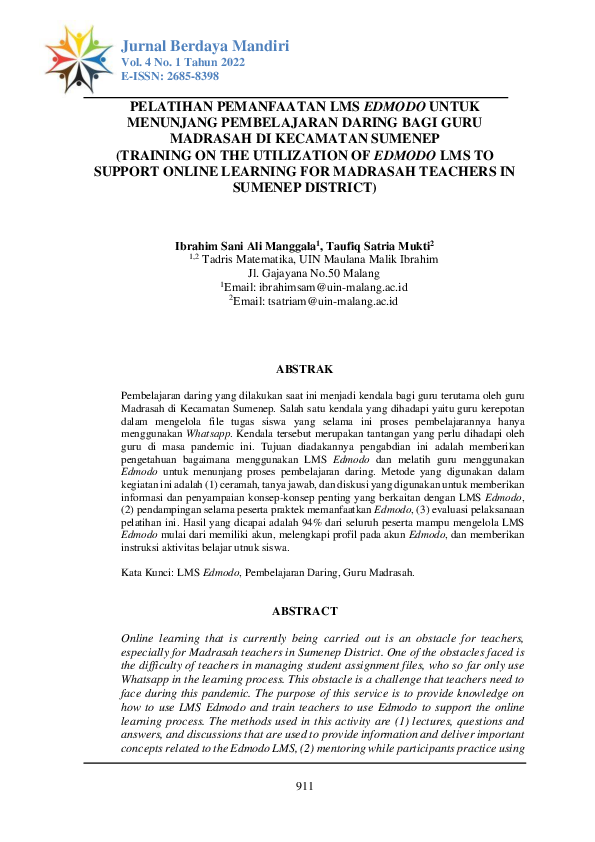(PDF) Pelatihan Pemanfaatan LMS Edmodo Untuk Menunjang Pembelajaran Daring Bagi Guru Madrasah DI ...