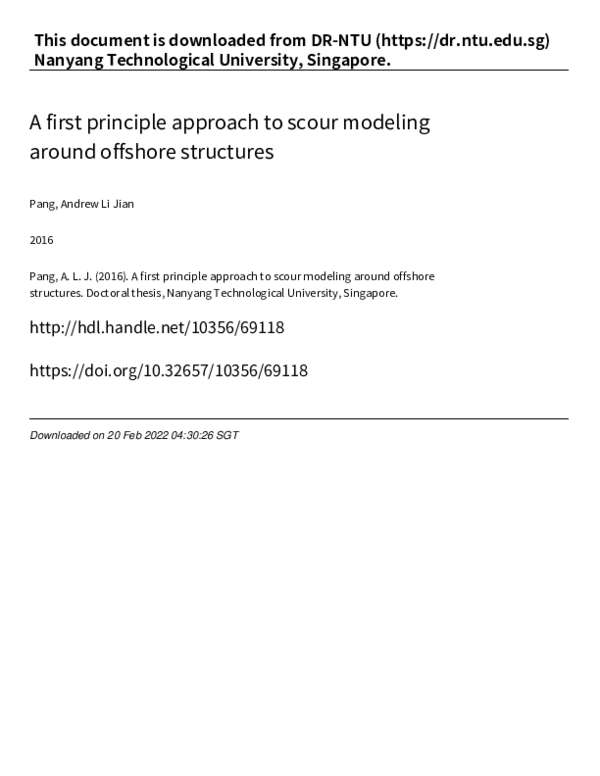 Pdf A First Principle Approach To Scour Modeling Around Offshore Structures