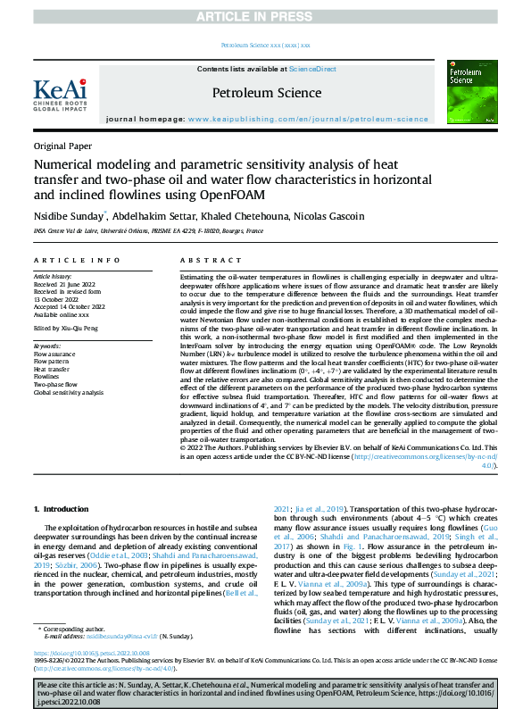 (PDF) Numerical modeling and parametric sensitivity analysis of heat transfer and two-phase oil ...