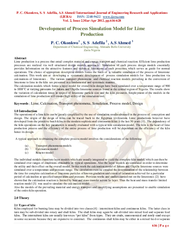 (PDF) Development of Process Simulation Model for Lime Production