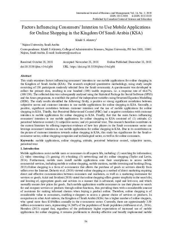 (PDF) Factors Influencing Consumers' Intention to Use Mobile Applications for Online Shopping in ...