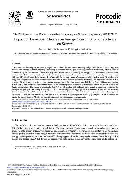 (PDF) Impact of Developer Choices on Energy Consumption of Software on Servers