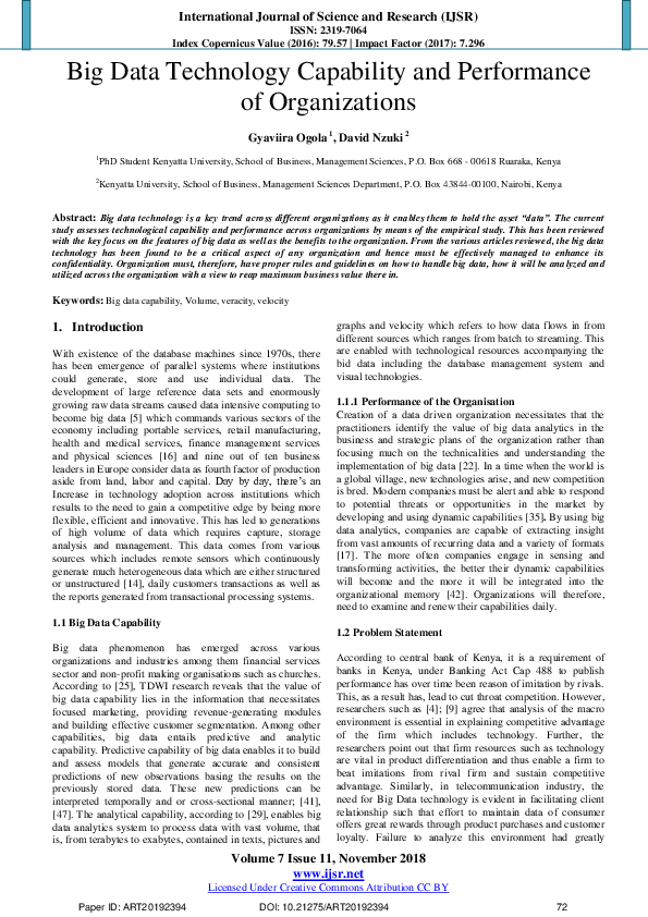 (PDF) Big Data Technology Capability and Performance of Organizations