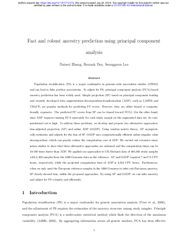 (PDF) Fast and robust ancestry prediction using principal component analysis