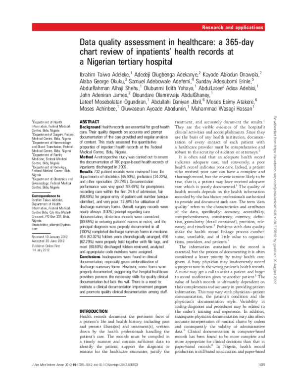 (PDF) Data quality assessment in healthcare: a 365-day chart review of ...