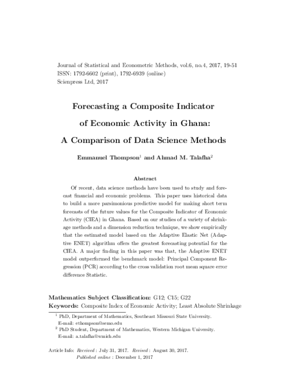 (PDF) Forecasting a Composite Indicator of Economic Activity in Ghana ...