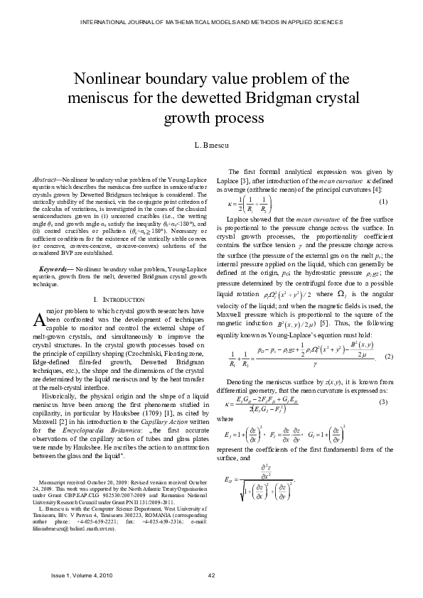 (PDF) Nonlinear boundary value problem of the meniscus for the dewetted Bridgman crystal growth ...