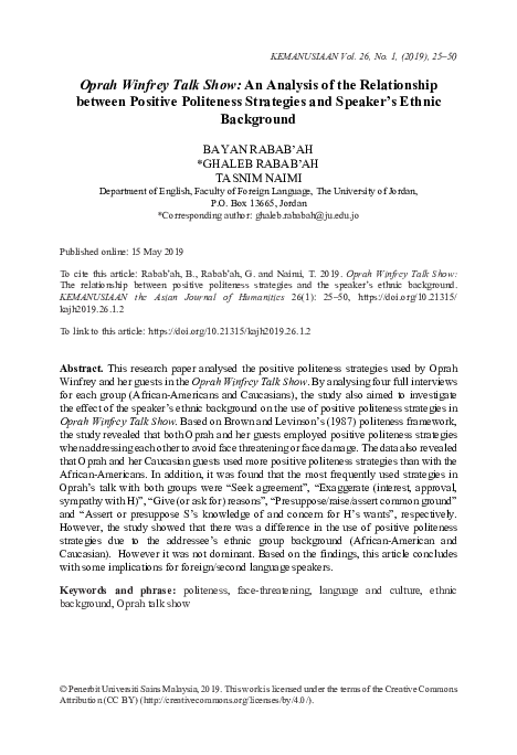 (PDF) Oprah Winfrey Talk Show: An Analysis of the Relationship between ...