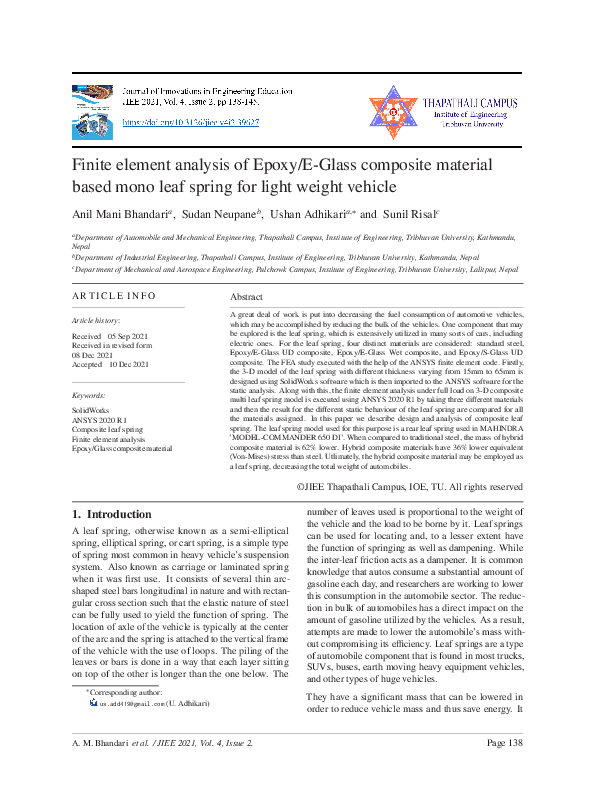 Pdf Finite Element Analysis Of Epoxy E Glass Composite Material Based