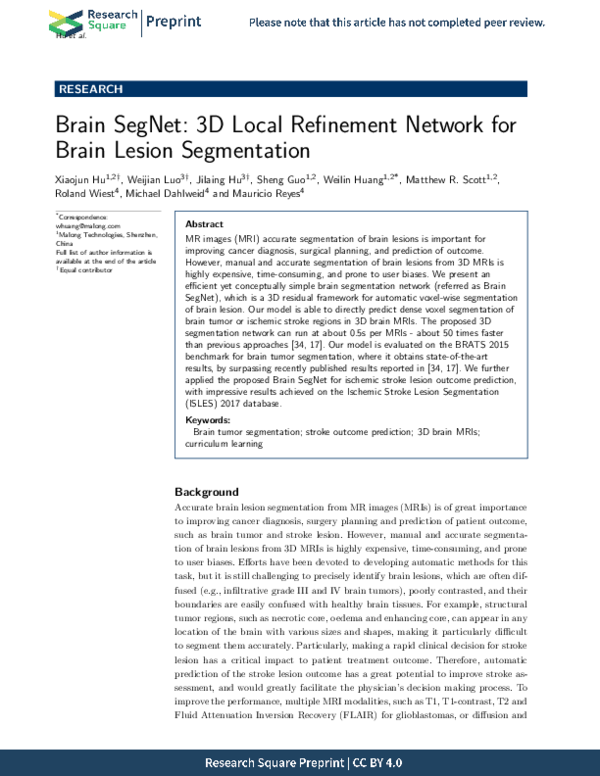 (PDF) Brain SegNet: 3D Local Refinement Network for Brain Lesion Segmentation