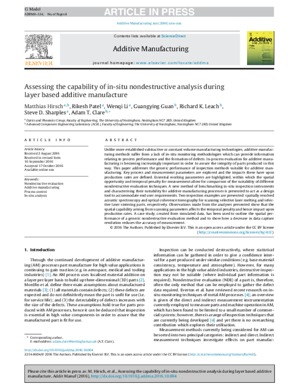 (PDF) Assessing the capability of in-situ nondestructive analysis during layer based additive ...