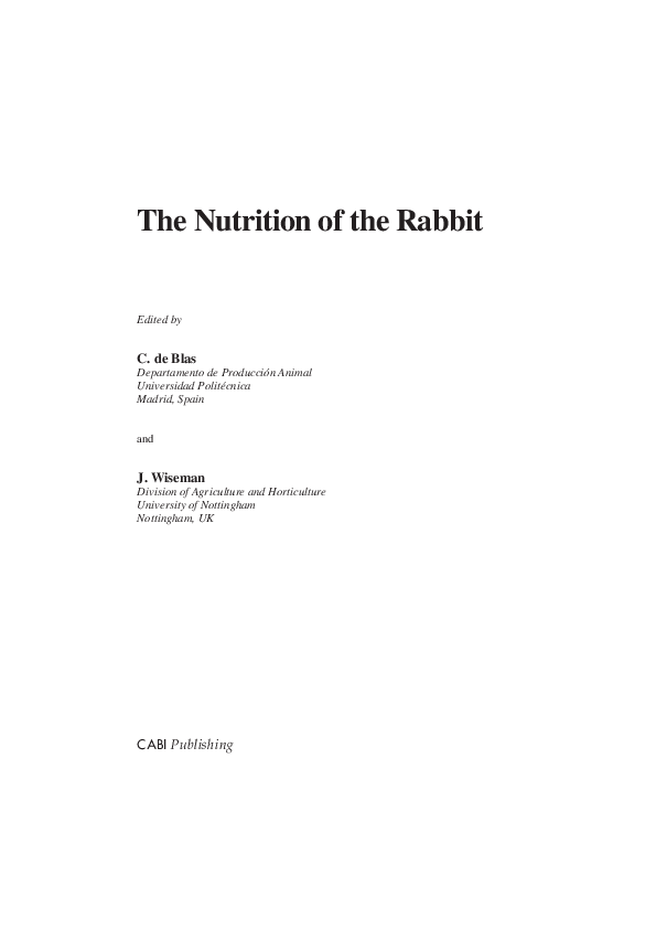 (PDF) Nutrition of the rabbit