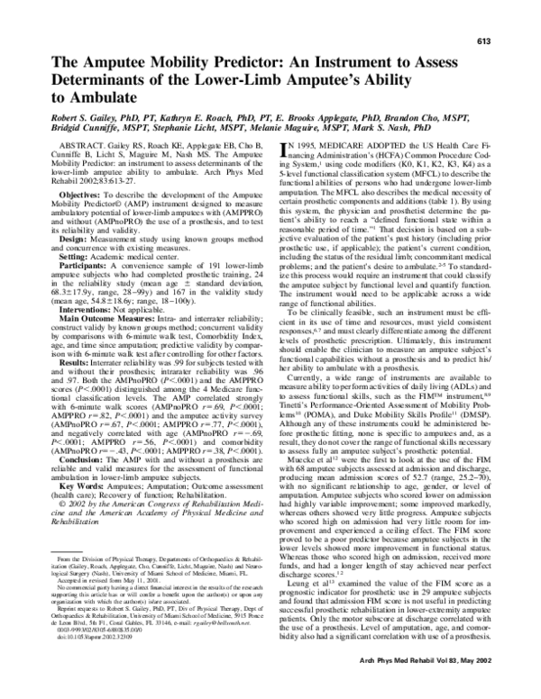 (PDF) The Amputee Mobility Predictor: An instrument to assess ...