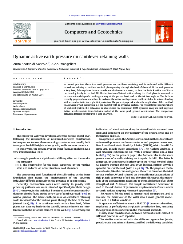 (PDF) Dynamic active earth pressure on cantilever retaining walls