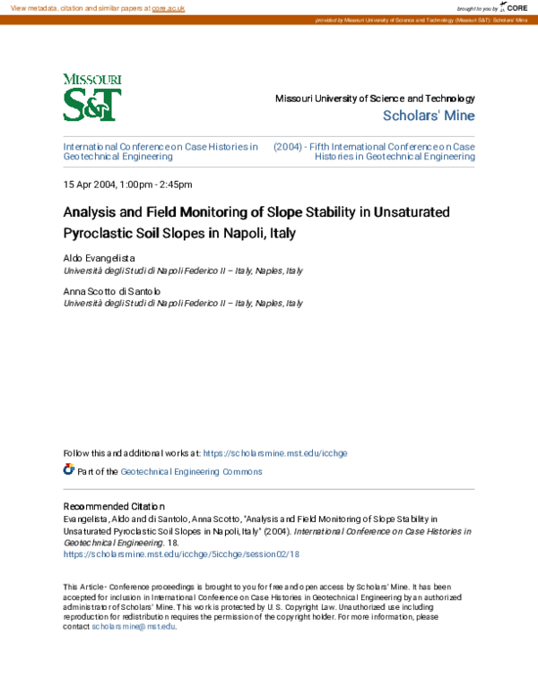 (PDF) Analysis and Field Monitoring of Slope Stability in Unsaturated Pyroclastic Soil Slopes in ...