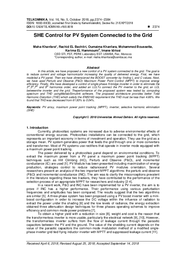 (PDF) SHE Control for PV System Connected to the Grid