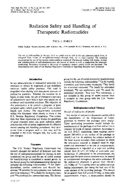 (PDF) Radiation safety and handling of therapeutic radionuclides
