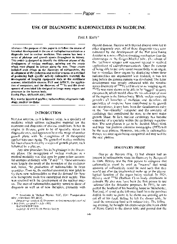 (PDF) Use of Diagnostic Radionuclides in Medicine