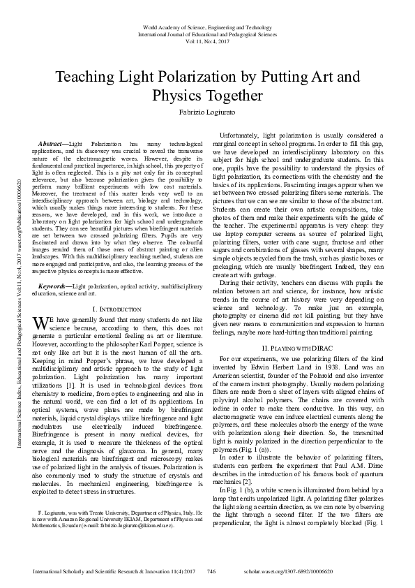 (PDF) Teaching Light Polarization By Putting Art And Physics Together