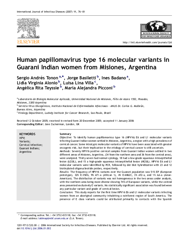 (PDF) Human papillomavirus type 16 molecular variants in Guarani Indian women from Misiones ...