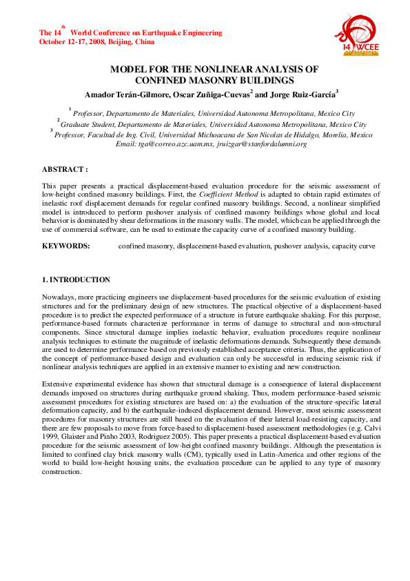 (PDF) Model for the Nonlinear Analysis of Confined Masonry Buildings