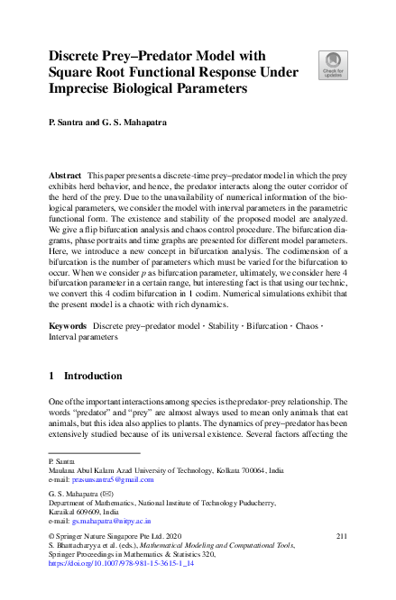 (PDF) Discrete Prey–Predator Model with Square Root Functional Response Under Imprecise ...