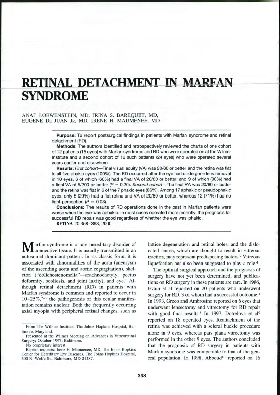 (PDF) Retinal Detachment in Marfan Syndrome