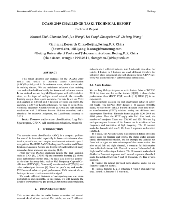 (PDF) DCASE 2019 CHALLENGE TASK 1 TECHNICAL REPORT Technical Report