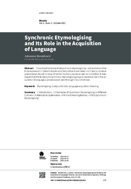 (PDF) Synchronic Etymologising and Its Role in the Acquisition of Language
