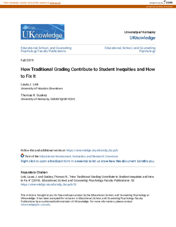 (PDF) Rethinking Grading to Address Student Inequities