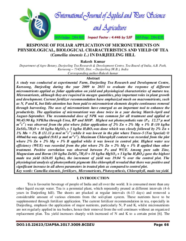 Pdf Micronutrient Effects On Tea Yield In Darjeeling