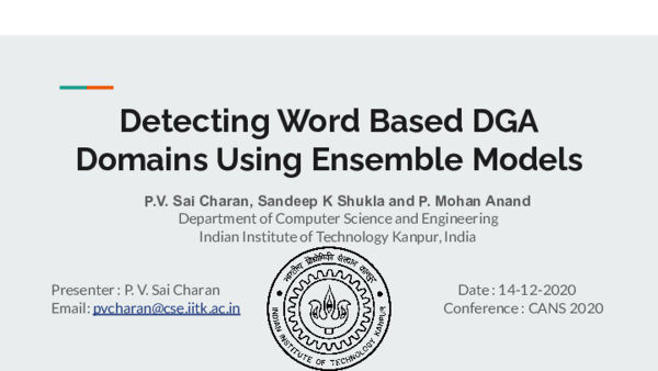 (PDF) Detecting Word Based DGA Domains Using Ensemble Models