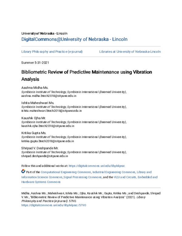 (PDF) Bibliometric Review of Predictive Maintenance using Vibration Analysis