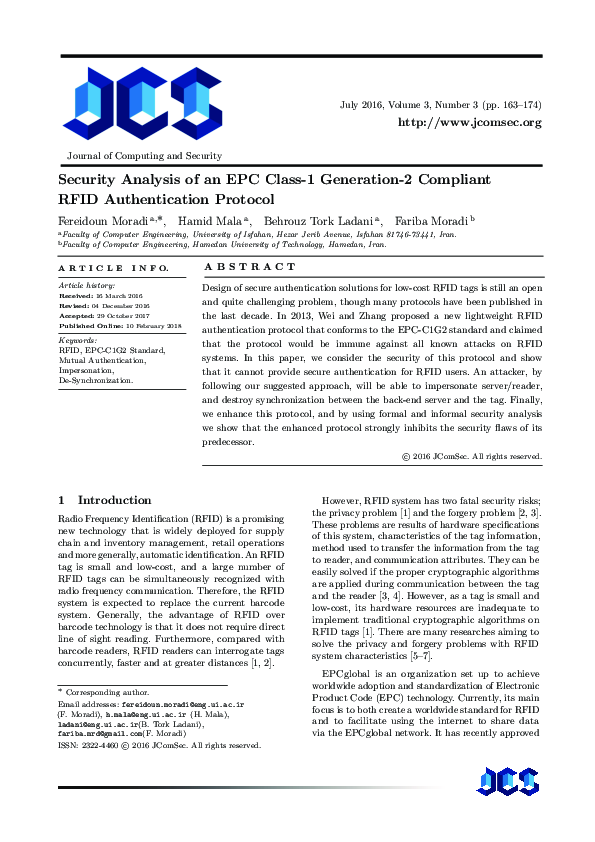 (PDF) Security Analysis of an EPC Class-1 Generation-2 Compliant RFID ...