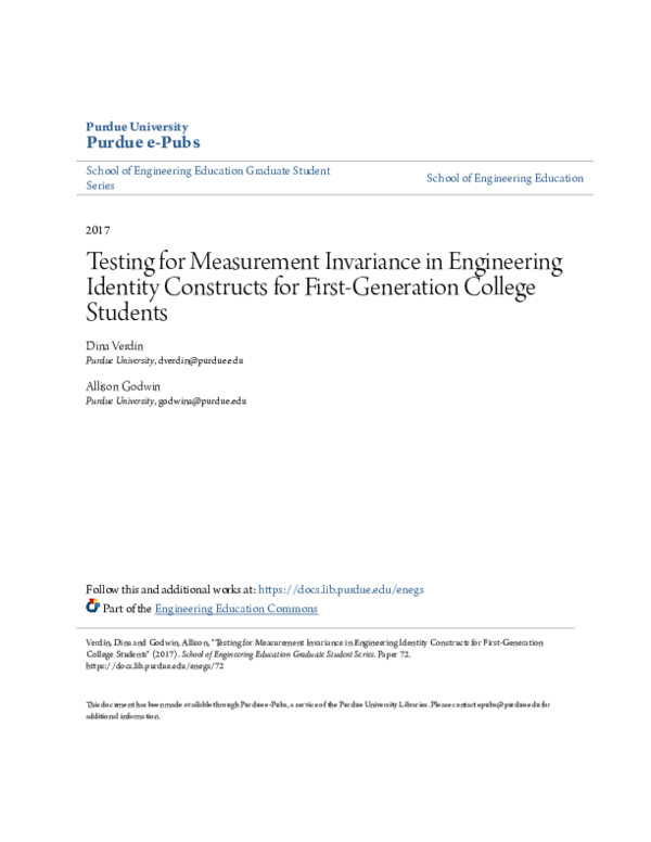 (PDF) Testing for measurement invariance in engineering identity ...