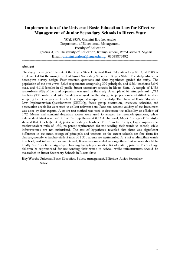 (DOC) Implementation of the Universal Basic Education Law for Effective ...