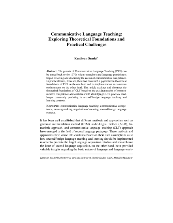 (PDF) Communicative Language Teaching: Exploring Theoretical Foundations and Practical Challenges
