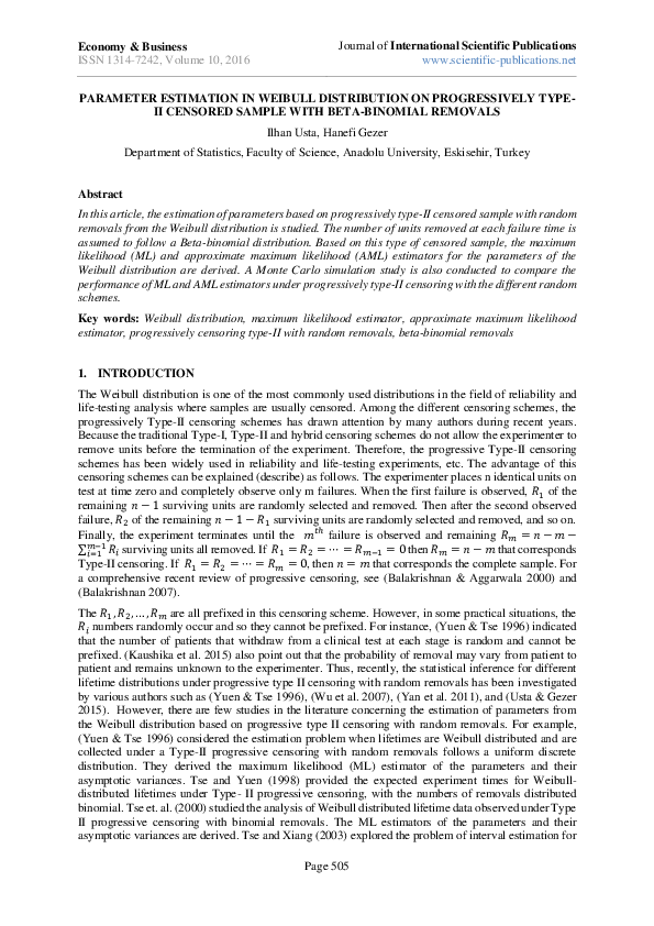 (PDF) Parameter Estimation in Weibull Distribution on Progressively ...