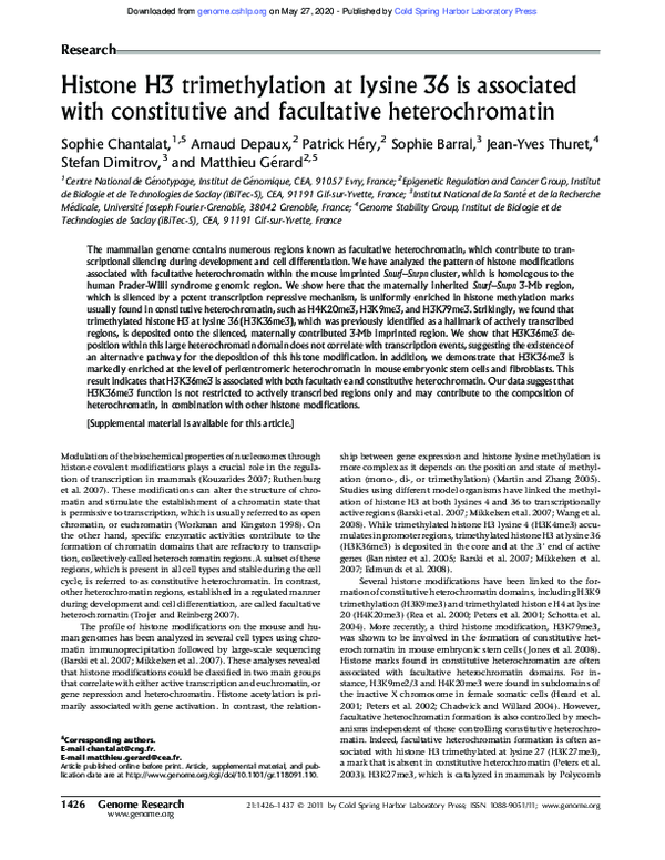 (PDF) Histone H3 trimethylation at lysine 36 is associated with ...