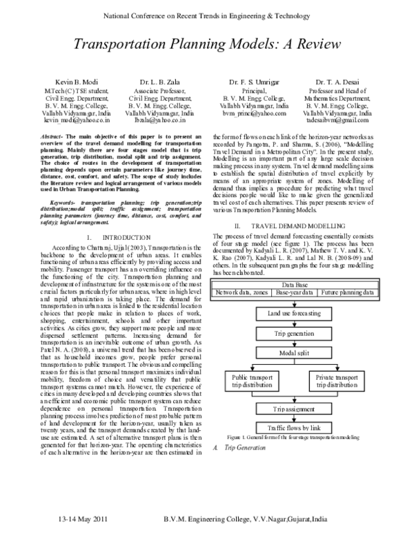 (PDF) Transportation Planning Models : A Review