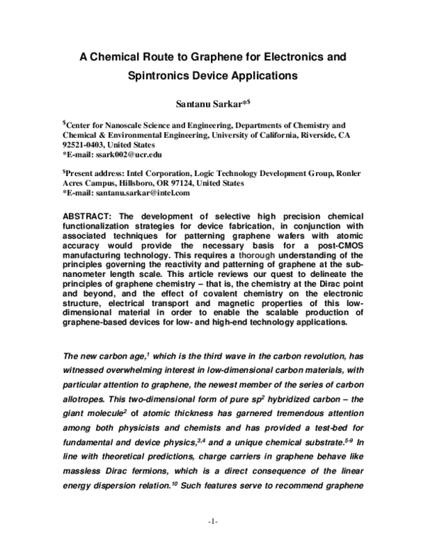 (PDF) Covalent chemistry in graphene electronics