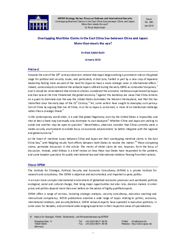(PDF) Overlapping Maritime Claims in the East China Sea between China ...