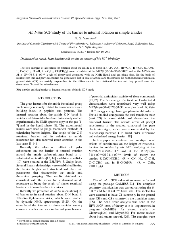 (PDF) Ab initio study of the barrier to internal rotation in simple amides